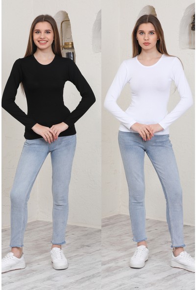 Irk İkili Siyah-Beyaz Bisiklet Yaka Penye Kadın Body Irk İkili Siyah-Beyaz Bisiklet Yaka Penye Kadın Body