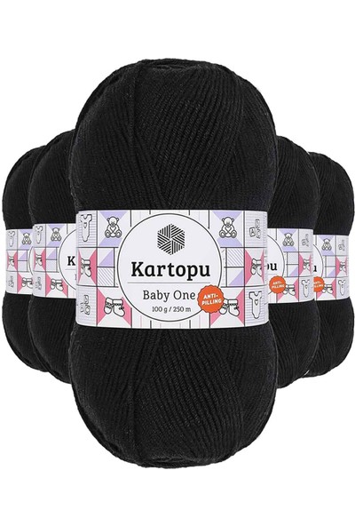 Kartopu 5 Adet Baby One Tüylenmeyen El Örgü Ipi Yünü Siyah K940