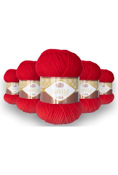 Lavita Yarn Gold Kalın Kışlık 5'li Paket El Örgü Ipi Taka Yarn (9578-KIRMIZI)