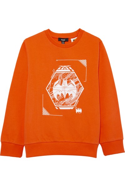 Batman Baskılı Turuncu Sweatshirt