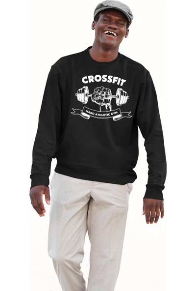Unisex Crossfit Temalı Baskılı Siyah Sweatshirt
