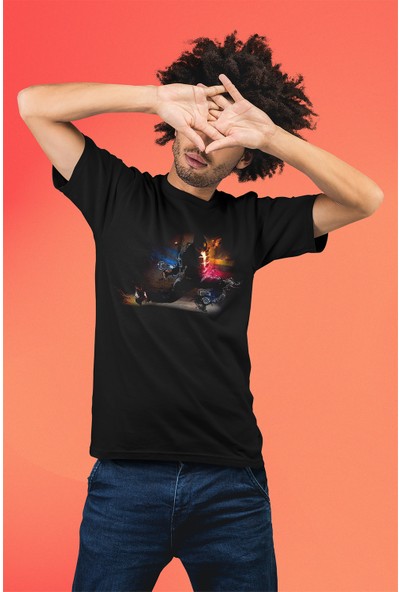 Unisex Dans Temalı Baskılı Siyah Tişört