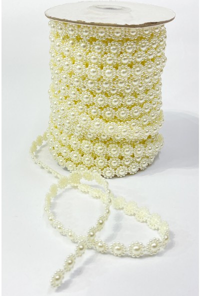 Hayalperest Boncuk Çiçek Desenli Yarım Plastik Şerit Inci 10 mt