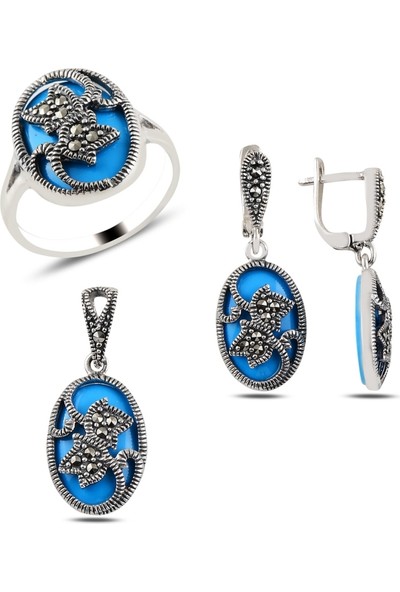 Gümüşhan Gümüş Turkuaz & Markazit Taşlı Set