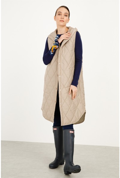 Micca Zamansız, Şık Kapitone Mevsimlik Yelek-Taş