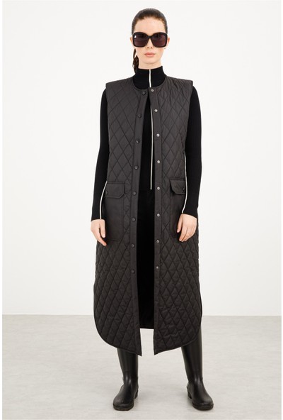 Micca Vazgeçilmez Zamansız Şık ve Spor Uzun Yelek-Siyah