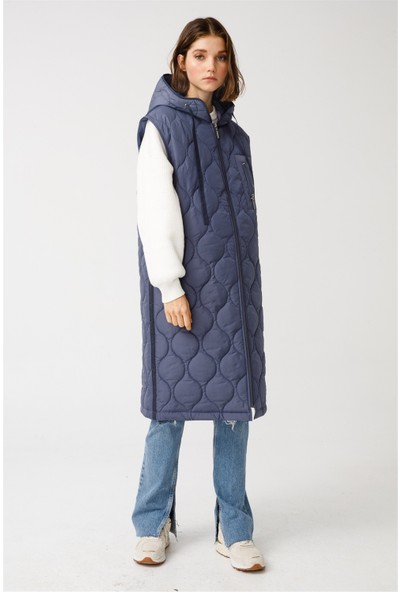 Micca Kontrast Spor Garnili Kapitone Şişme Yelek-Indigo