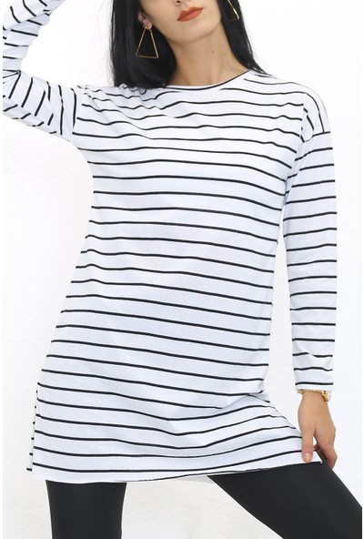 Bkmc Çizgili Tunik Beyaz