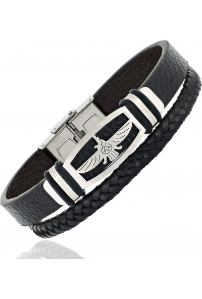 Burak Eagle Kartal Çoklu Deri ve Çelik Bileklik