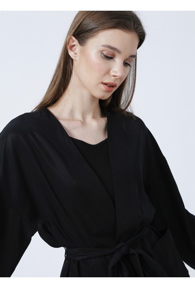 Fabrika Comfort Şal Yaka Geniş Fit Düz Siyah Kadın Ceket - Cm-Tıger Fabrika Comfort Şal Yaka Geniş Fit Düz Siyah Kadın Ceket - Cm-Tıger