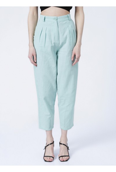 Fabrika Yüksek Bel Basic Düz Su Yeşili Kadın Pantolon - Mıya