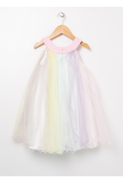 Barbie Bisiklet Yaka Çok Renkli Kız Çocuk Elbise - 22PRB-06 Barbie Bisiklet Yaka Çok Renkli Kız Çocuk Elbise - 22PRB-06