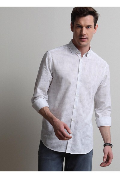 Kip Alttan Britli Regular Fit Kareli Açık Gri Erkek Gömlek - GM-3189