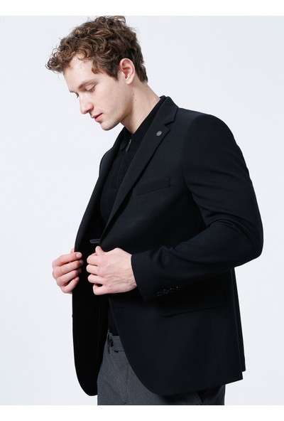 Altınyıldız Classics Mono Yaka Slim Fit Desenli Siyah Erkek Ceket - 4A0422200005