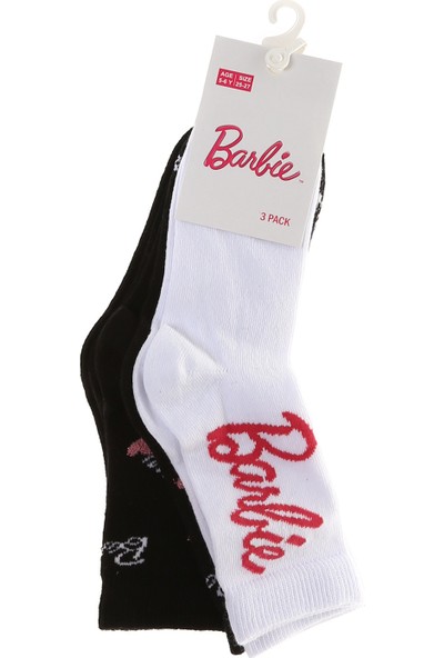 Barbie Siyah - Beyaz Kız Çocuk Desenli Soket Çorap