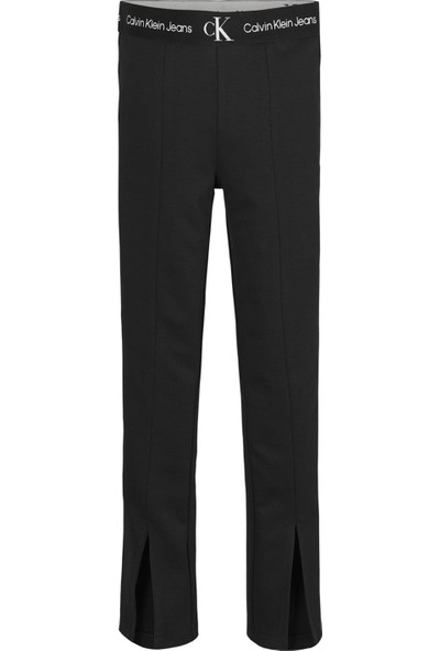 Calvin Klein IG0IG01433-PUNTO Tape Slit Pants Normal Bel Skinny Fit Düz Siyah Kız Çocuk Tayt