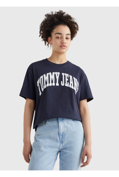 Tommy Jeans DW0DW13005C87 Yuvarlak Yaka Regular Fit Mavi Kadın T-Shirt