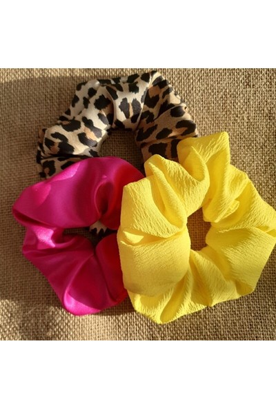 Semoor Kadın Lastik Toka Seti Leopar Sarı Fuşya 3'lü Semoor Kadın Lastik Toka Seti Leopar Sarı Fuşya 3'lü