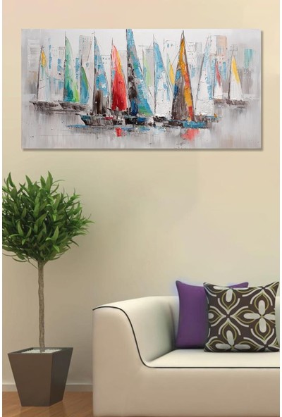 60 x 120 Renkli Yelkenliler Kanvas Tablo