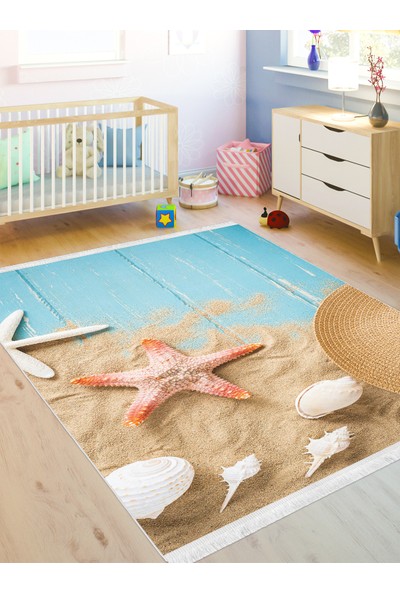 Mars Halı Olivia Yıkanabilir Dijital Baskılı Kaymaz Tabanlı Çocuk Halısı 8093_BLUE Brown