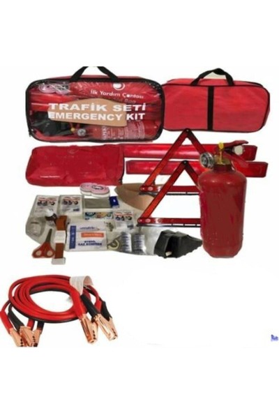 Adıfeks Lüx Trafik Seti Tüvtürk Uyumlu + Çantalı Akü Takviye Kablosu 1200 Amper + Oto Çekme Halatı 3,5 Ton