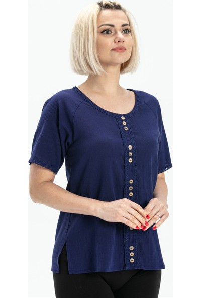 Eliş Şile Bezi Kısa Kol Şile Bezi Umay Bluz Lacivert Lcvt
