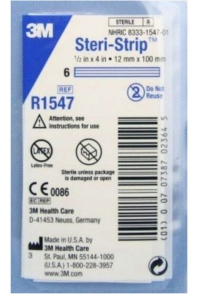 3M Steri-Strip Dikiş Bandı 12MM x 100MM R1547 1 Poşet 3M Steri-Strip Dikiş Bandı 12MM x 100MM R1547 1 Poşet