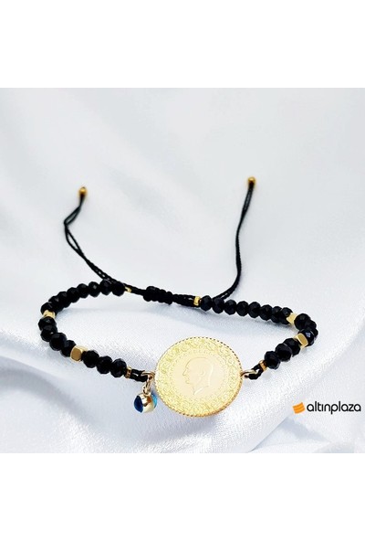 Altın Plaza Küçük Nazar Boncuklu Ipli Altın Bileklik