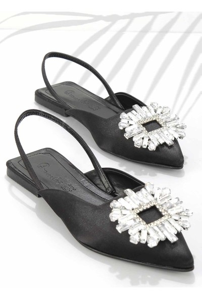Bambi Siyah Saten Kadın Babet K015481001