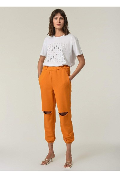 Fabrika Yırtık Detaylı Kadın Sweatpant- Oranj