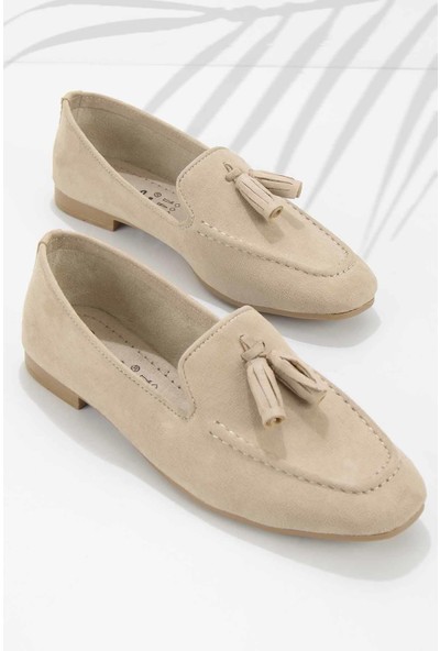 Bej Süet Kadın Loafer Ayakkabı K019560820