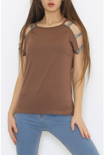 Yusra Omuz Taş Askılı Bluz Kahve - 5544.599.