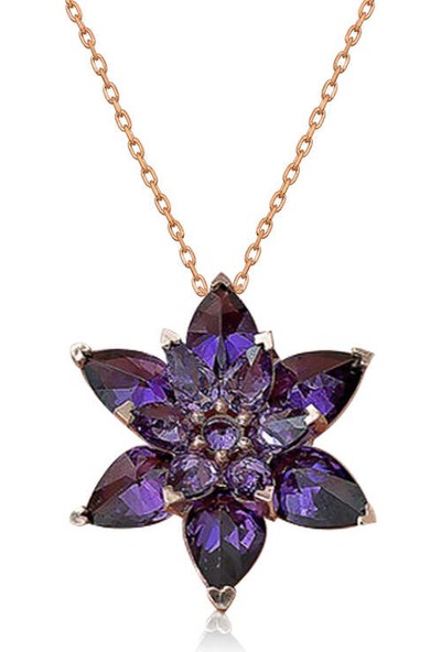 Gumush Gümüş Mor Lotus Çiçeği Kolye