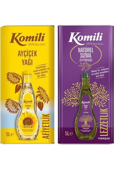 Komili Ayçiçek Yağı ve Ege Sızması Zeytinyağı 5 Lt Teneke Komili Ayçiçek Yağı ve Ege Sızması Zeytinyağı 5 Lt Teneke
