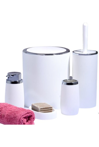 Sas Çöp Kovası Tuvalet Fırçası Sıvı Sabunluk Diş Fırçalık Katı Sabunluk 5 Parça Set 5 Litre Beyaz Sas Çöp Kovası Tuvalet Fırçası Sıvı Sabunluk Diş Fırçalık Katı Sabunluk 5 Parça Set 5 Litre Beyaz
