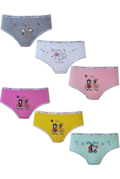 Tutku Elastan Baskılı Kız Çocuk Külot 6'lı Paket