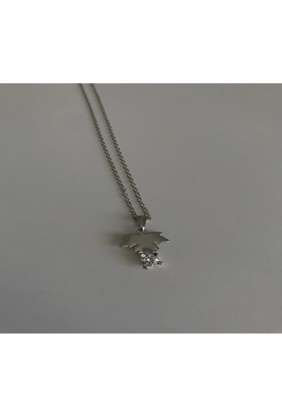 İrva Collection Gümüş Zirkon Taşlı Yaprak Kolye