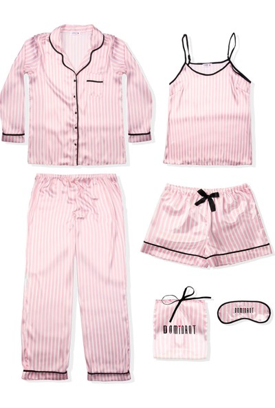 Dominant Kadın Çizgili Pembe Sabahlık Takımı 6'lı Set 13325
