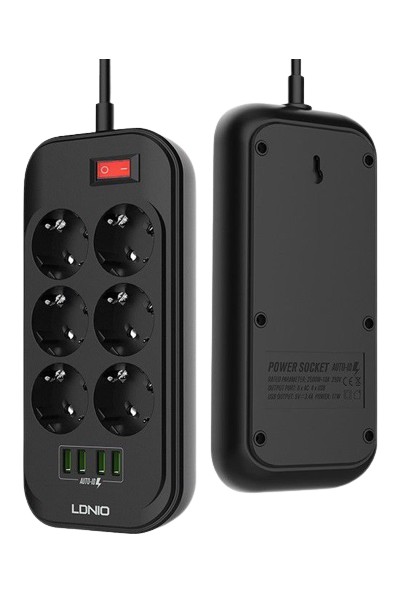 Bintech SE6403 6'lı Siyah Akım Korumalı Priz