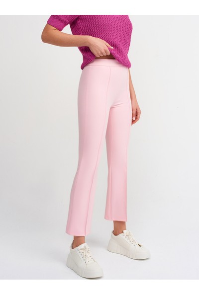 Dilvin 4990 Süs Dikişli Hafif Ispanyol Paça Pantolon-Pembe