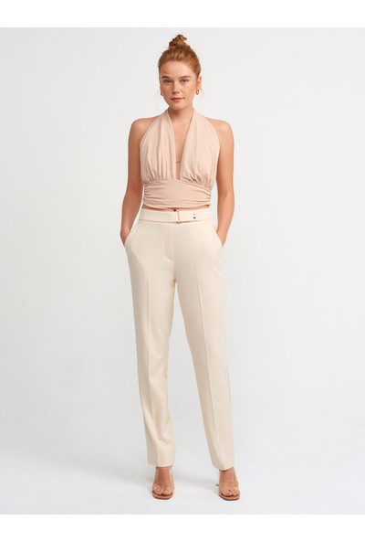 4960 Tokalı Fit Pantolon-Ekru