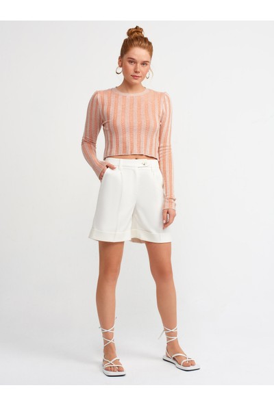4961 Beli Bantlı Duble Paça Şort-Beyaz