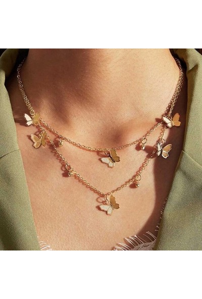 Haziran Sıralı Kelebek Figürlü Kolye Gold