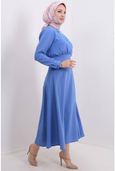 Koçin Butik Midi Gömlekli Etekli Ikili Takım -Mavi