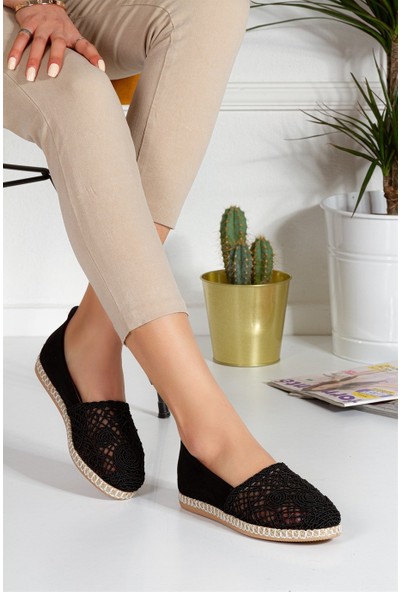 Chie Collection Allens Siyah Örgülü Babet Ayakkabı