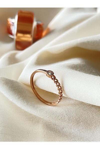 Esa Kuyumculuk Tffny Burgu Zincir Rose Minimal Altın Yüzük