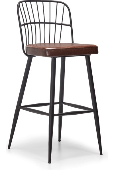 Decosit Zebra Bar Sandalyesi Kahverengi Deri Minderli