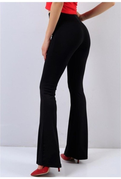 Esemod Kadın Siyah Pantolon Ispanyol Paça Likralı