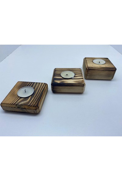 Dikte Ahşap 3 Lü Mumluk