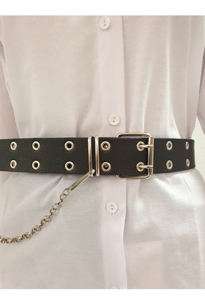 Kuş Gözü Zincirli Kemer Siyah